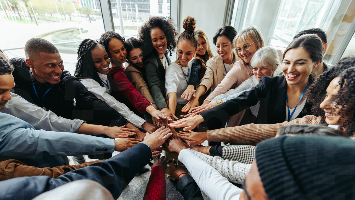 Successful team working together in a collaborative environment with d ...
