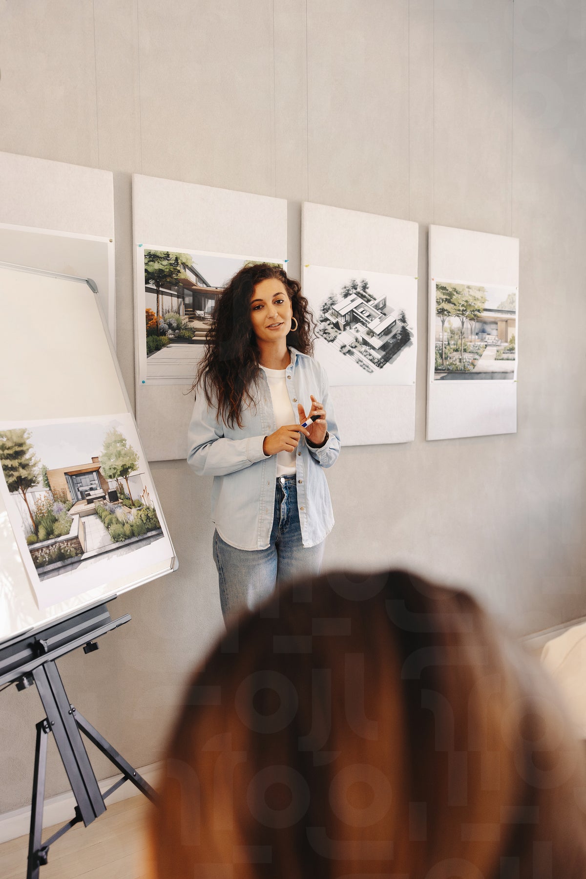 Female architect presenting design concepts during a professional meet ...